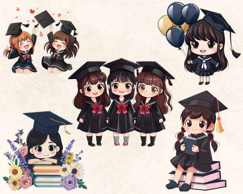 Chibi Graduation Clipart Chibi Style PNG Graduation Balloons Chibi Doll ...