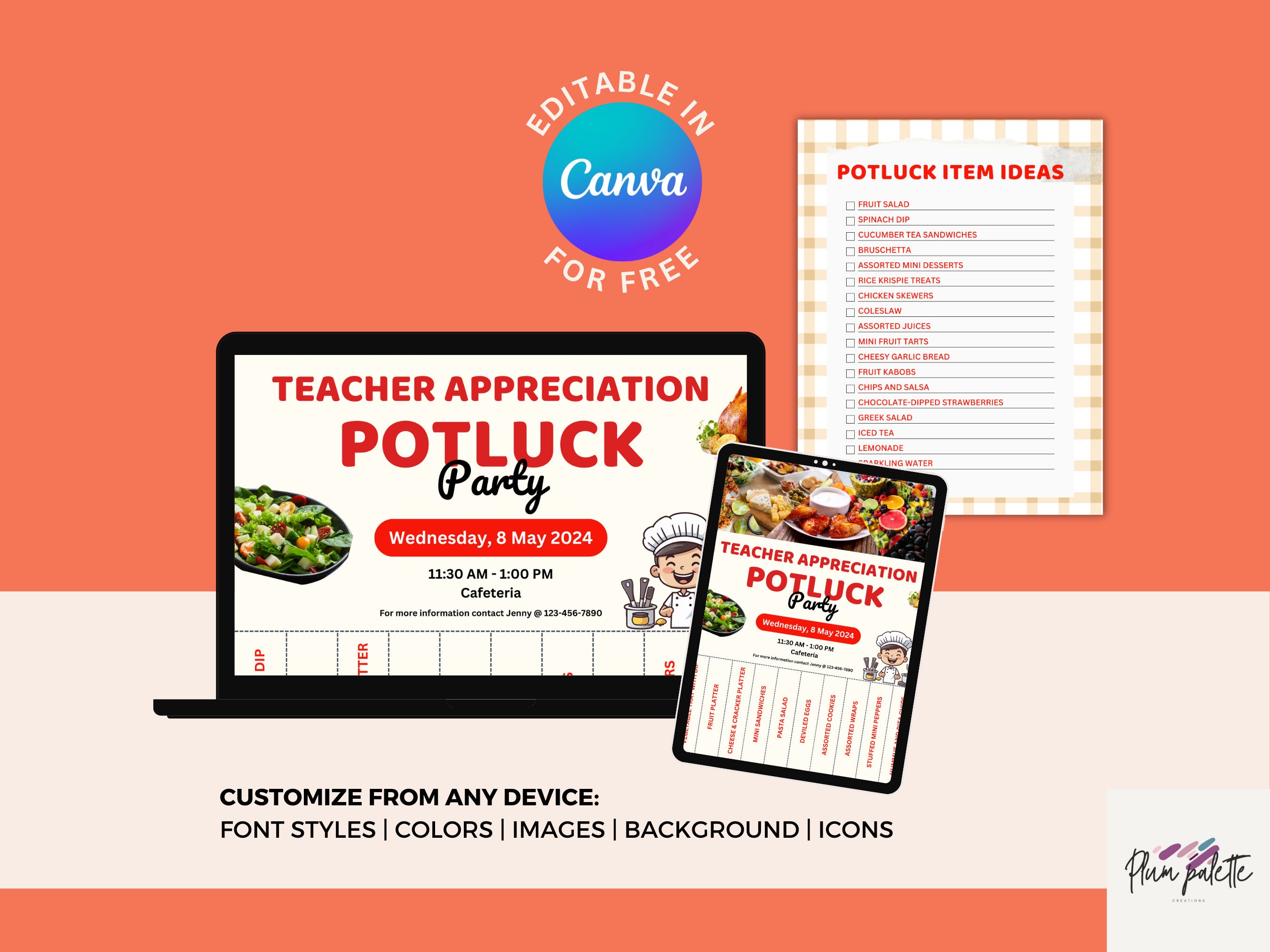 Teacher Appreciation Week Potluck Tear off Flyer Potluck Signup Sheet ...