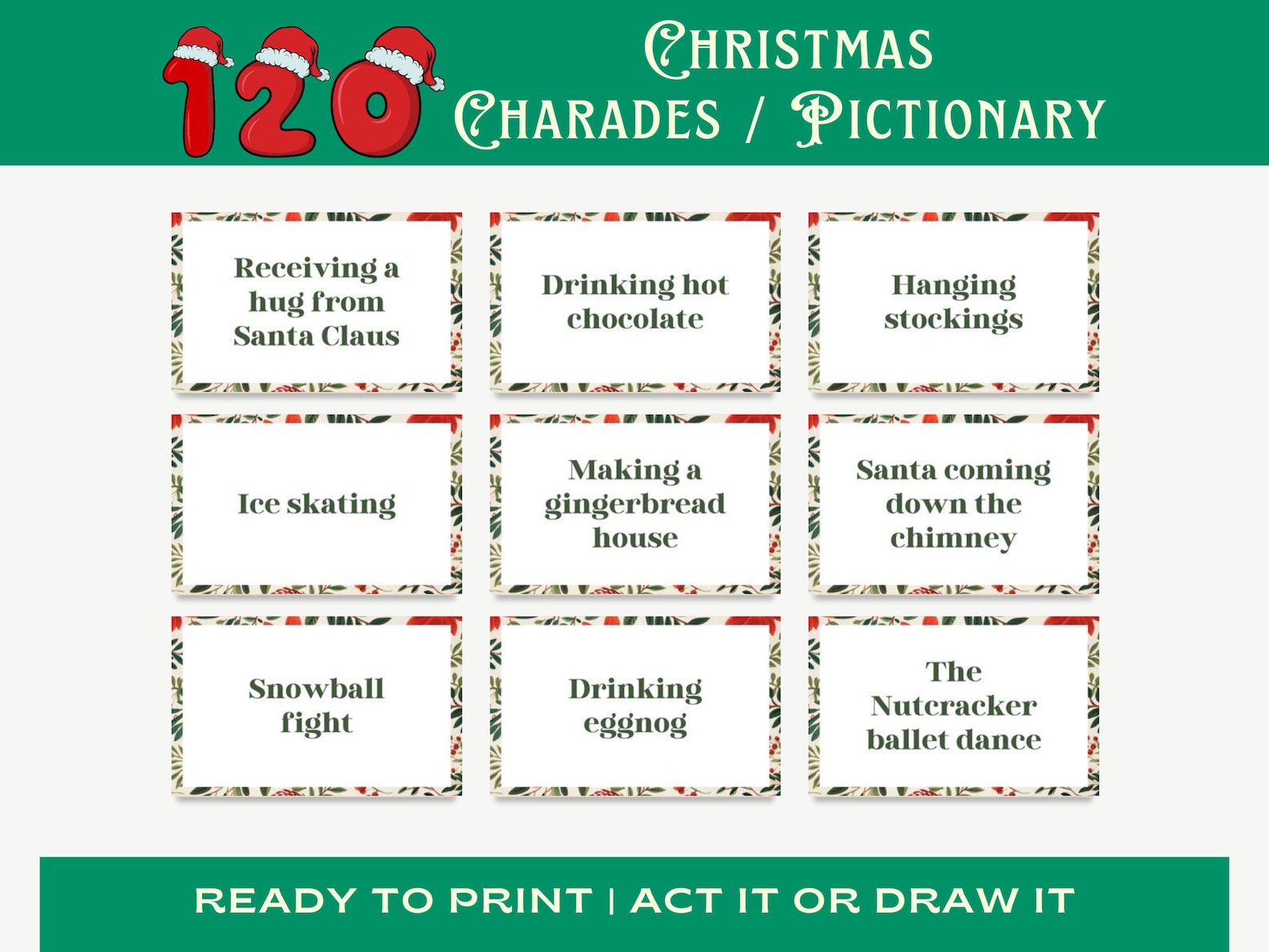 Christmas Charades Christmas Pictionary Christmas Adult Family Games ...