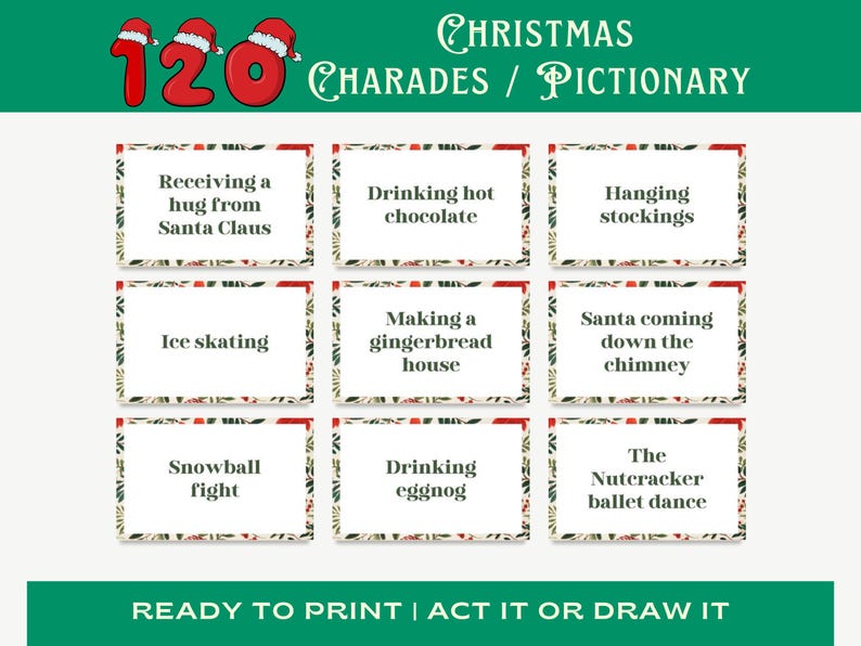 Christmas Charades Christmas Pictionary Christmas Adult Family Games ...