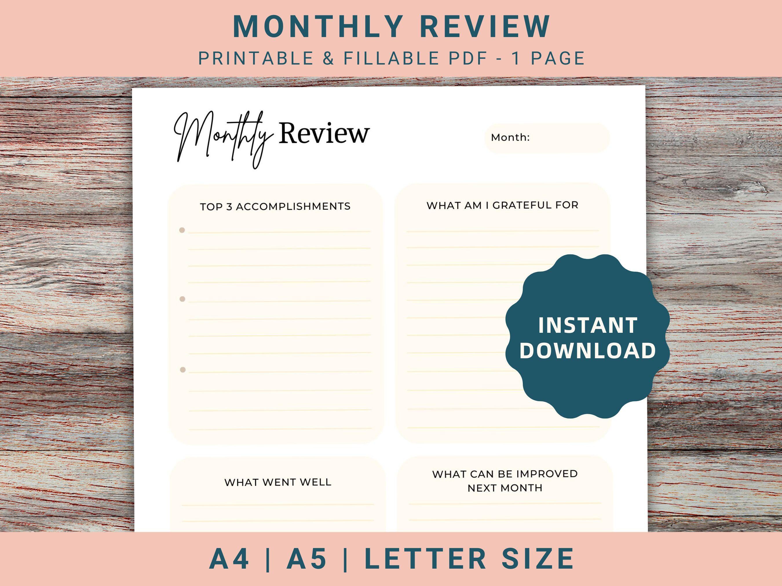 Monthly Review Printable Monthly Reflection Monthly Evaluation Monthly ...