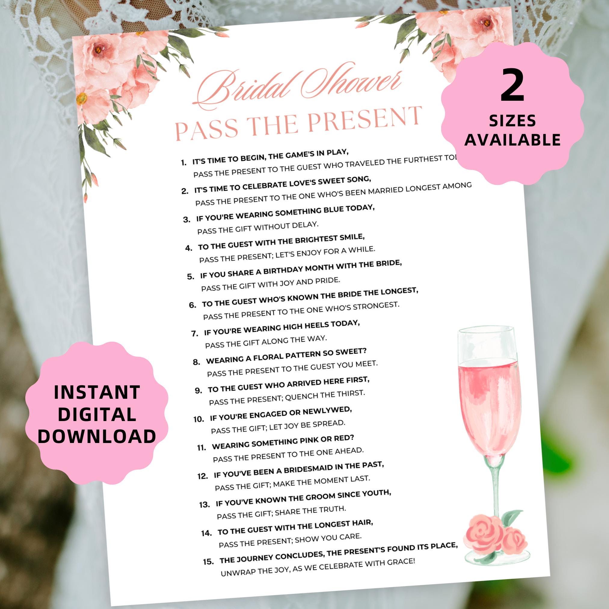 Pass the Prize BRIDAL Shower Game, Pass the Gift Game, Instant Download ...