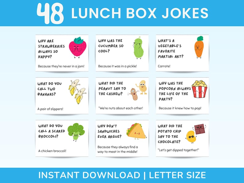 Lunch Box Jokes Printable Lunchbox Notes Jokes Gifts for Kids Lunchbox ...