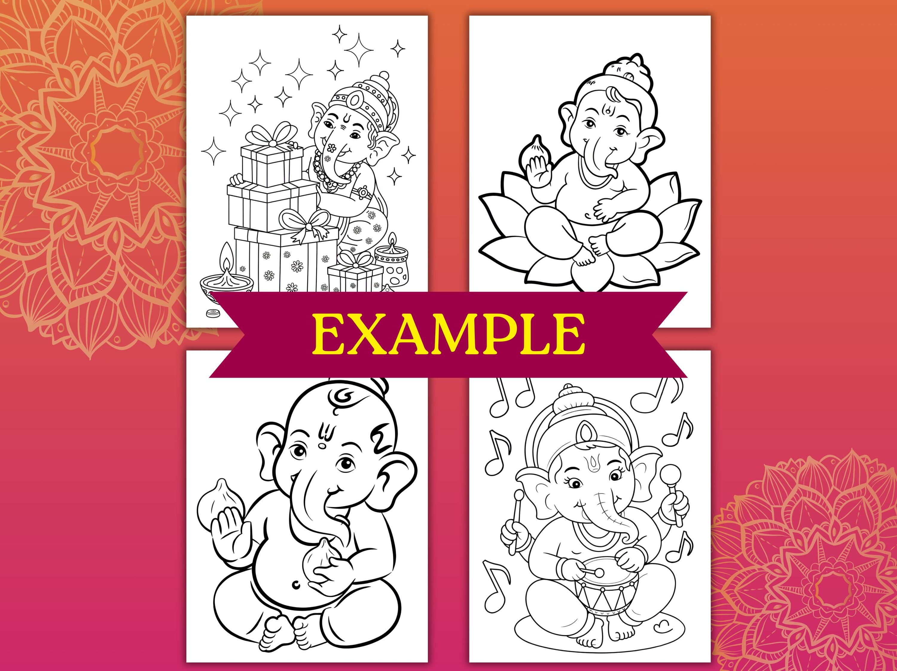 10 Baby Ganesha Coloring Pages Printable, Hindu Festival Activity for ...