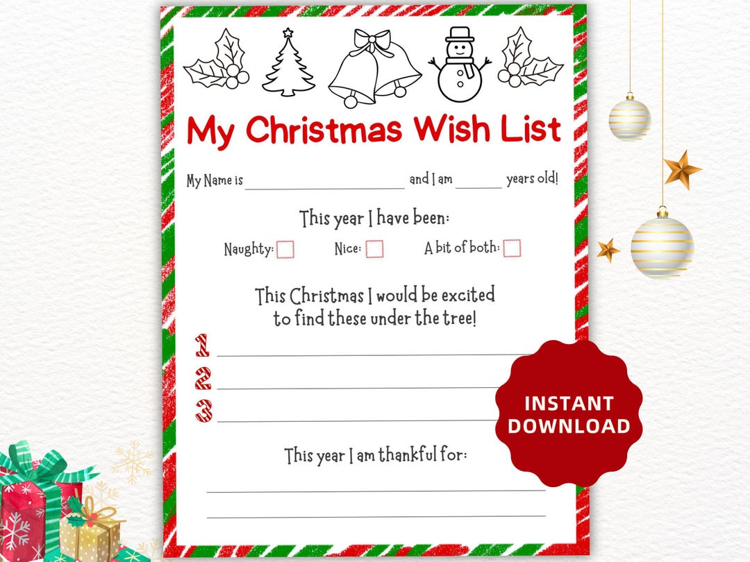 Kids Christmas Wish List, Printable Gift Wish List, Children's X-mas ...