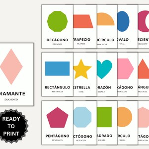 Spanish & English Shapes Bilingual Flashcards Printable | Modern Basic ...