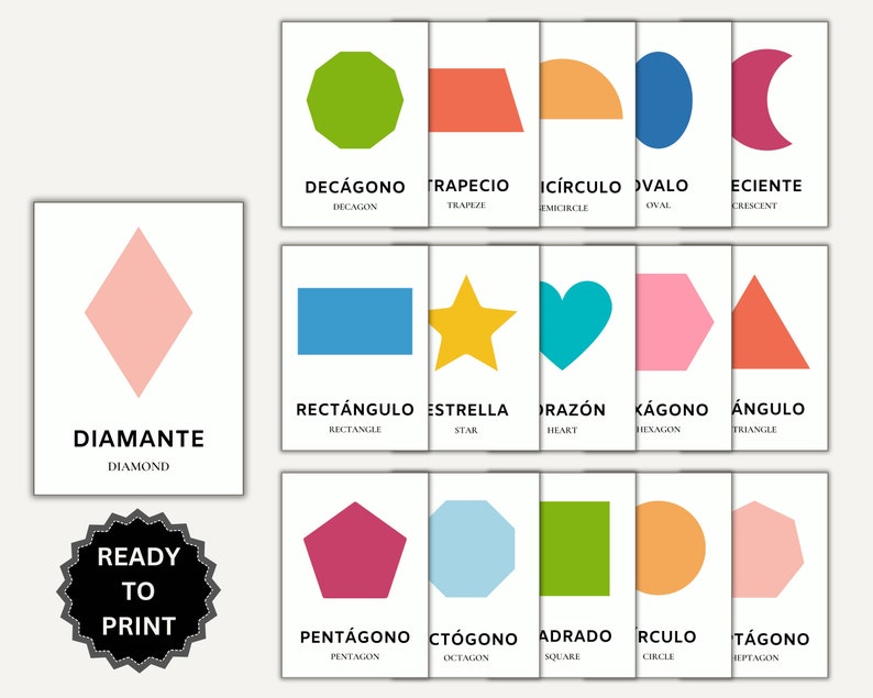 Spanish & English Shapes Bilingual Flashcards Printable | Modern Basic ...