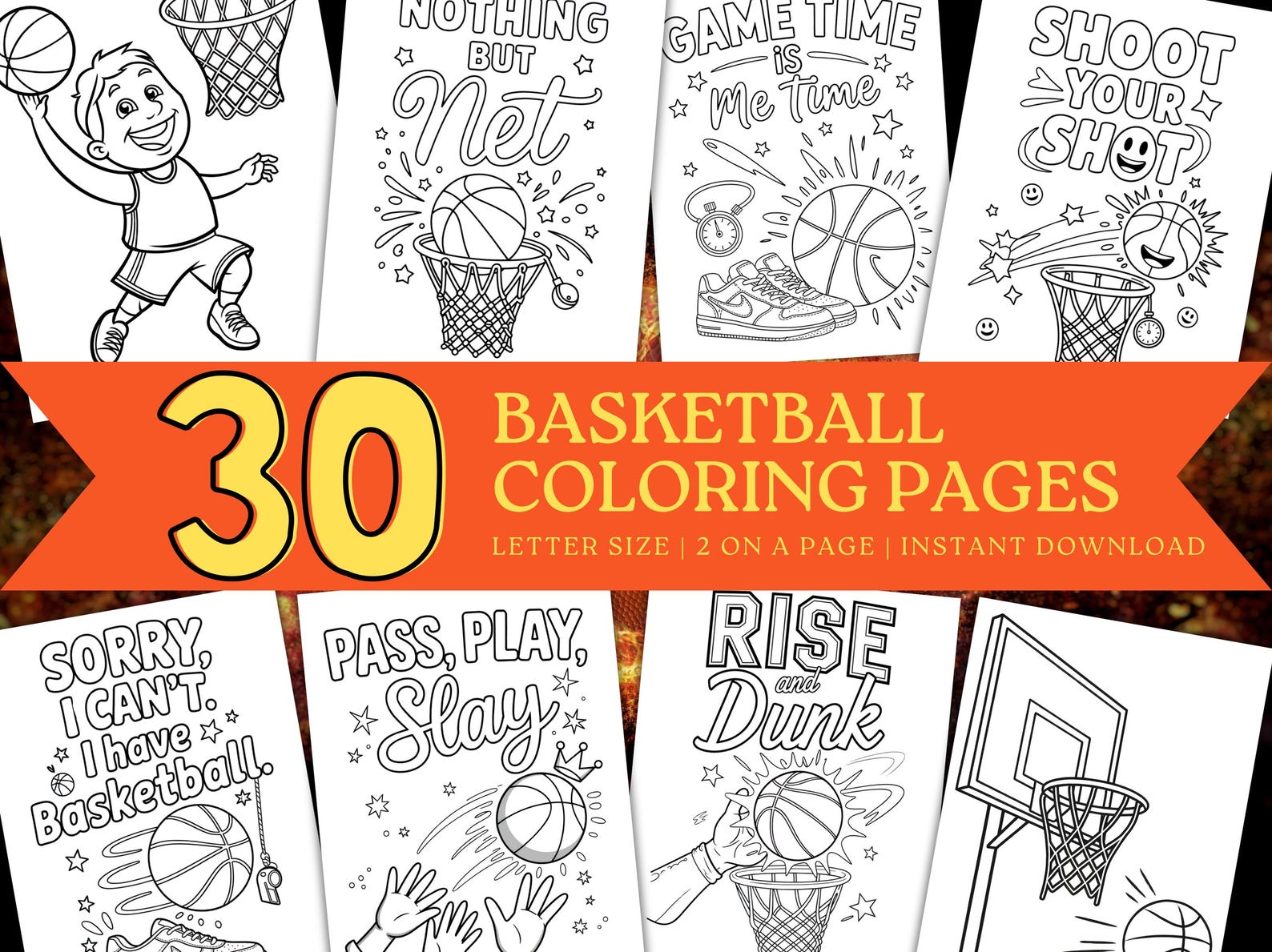30 Basketball Coloring Pages Printable – Instant Download, Sports ...