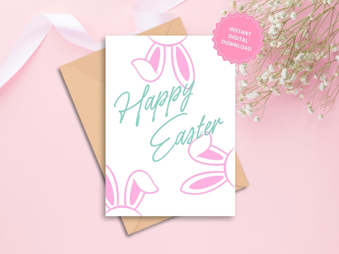 HAPPY EASTER Digital Greeting Card/ Easter Bunny Printable Greeting ...