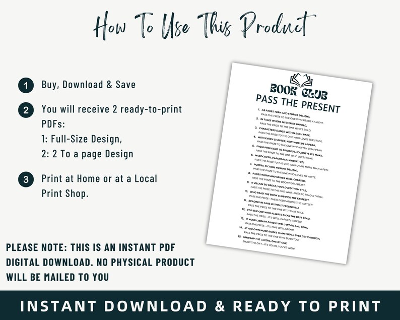 Book Club Games, Reading Group Pass the Book Game, Book Club Game Book ...