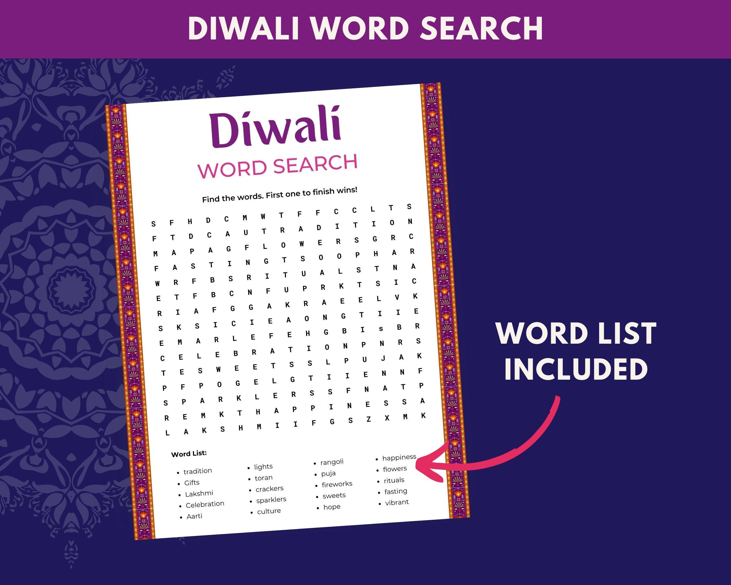 Diwali Games Diwali Word Search Diwali Printable Diwali Word Game ...