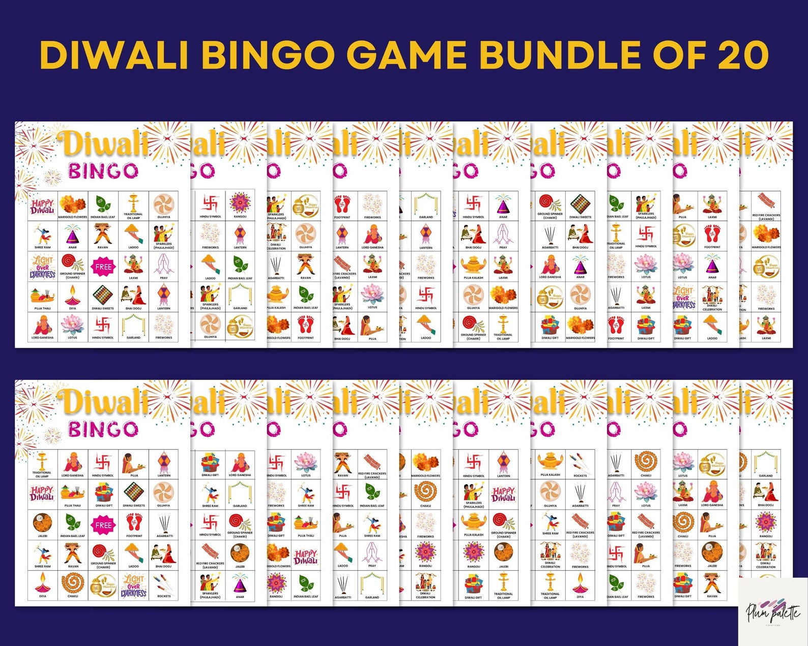 Diwali Bingo Printable Cards, Family Diwali Bingo, Desi Indian Games ...