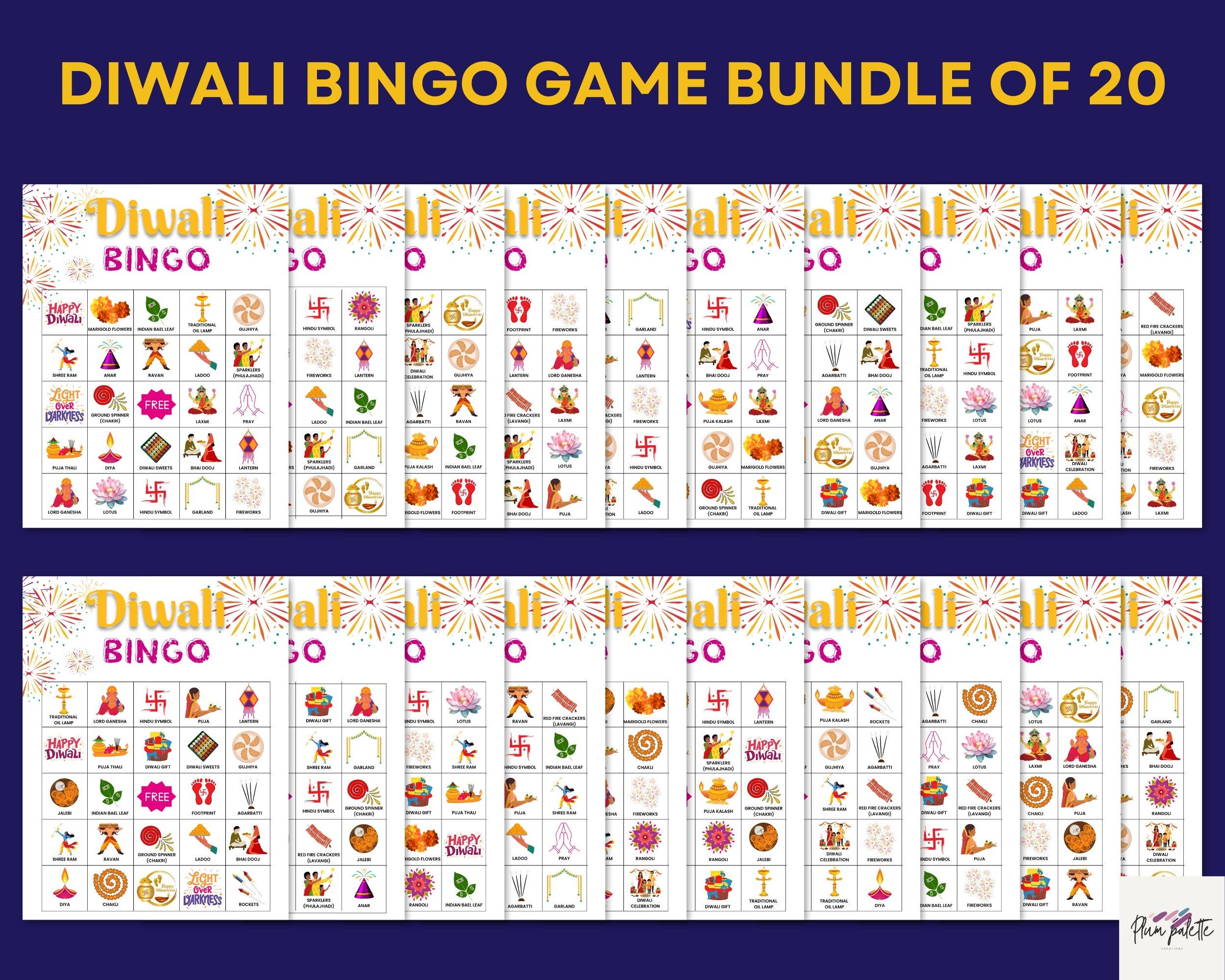 Diwali Bingo Printable Cards, Family Diwali Bingo, Desi Indian Games ...