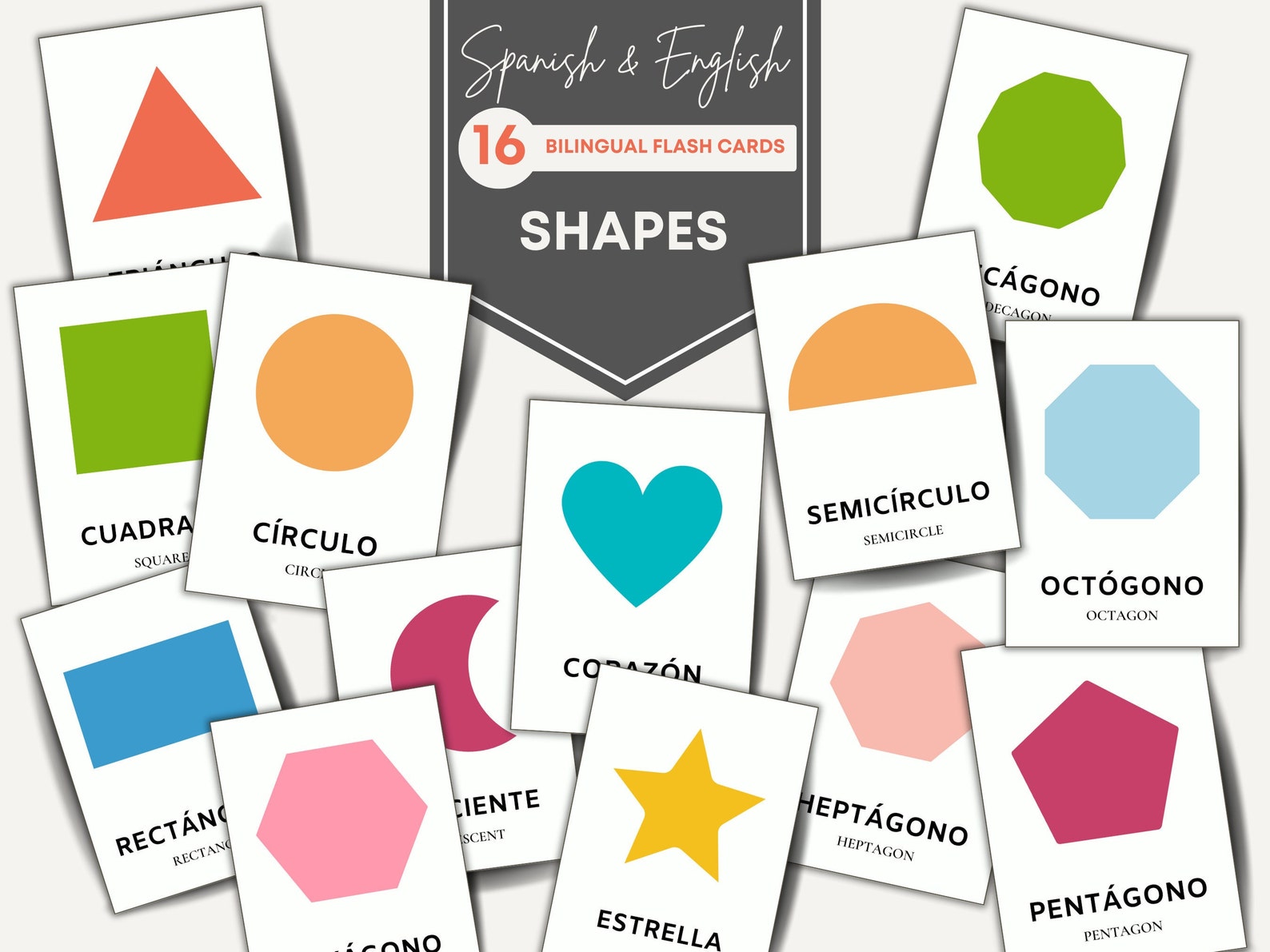 Spanish & English Shapes Bilingual Flashcards Printable | Modern Basic ...
