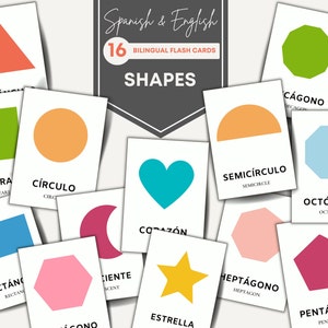Spanish & English Shapes Bilingual Flashcards Printable | Modern Basic ...