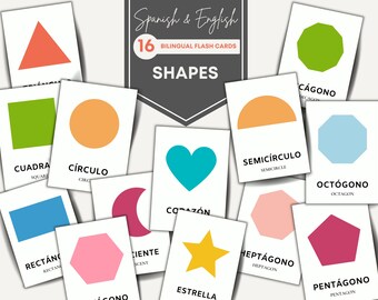 Spanish & English Shapes Bilingual Flashcards Printable Modern Basic ...