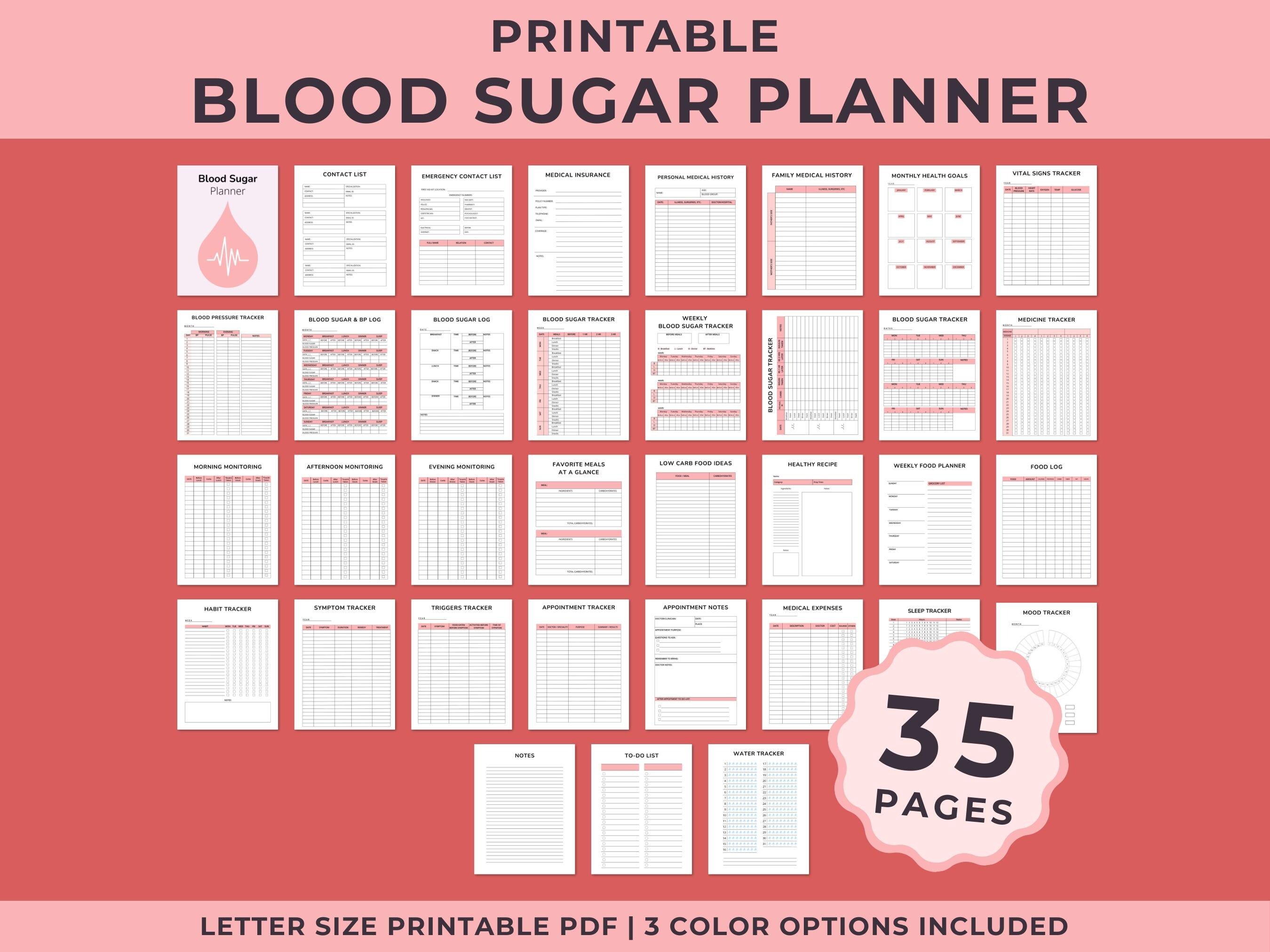Blood Sugar Reading Medical Tracker Blood Glucose Planner Blood Sugar ...