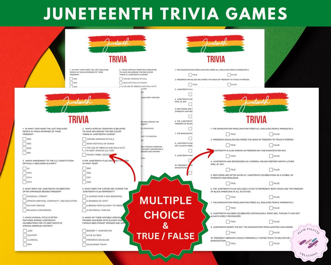 Juneteenth Trivia Games Printable,black Holiday Trivia, Black History ...