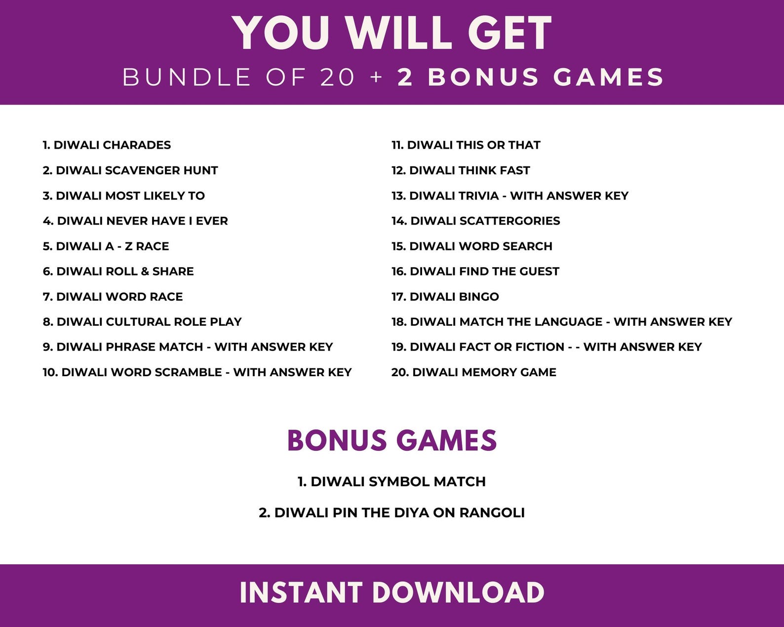 Diwali Games Bundle Diwali Party Games Printable Diwali Games for Kids ...