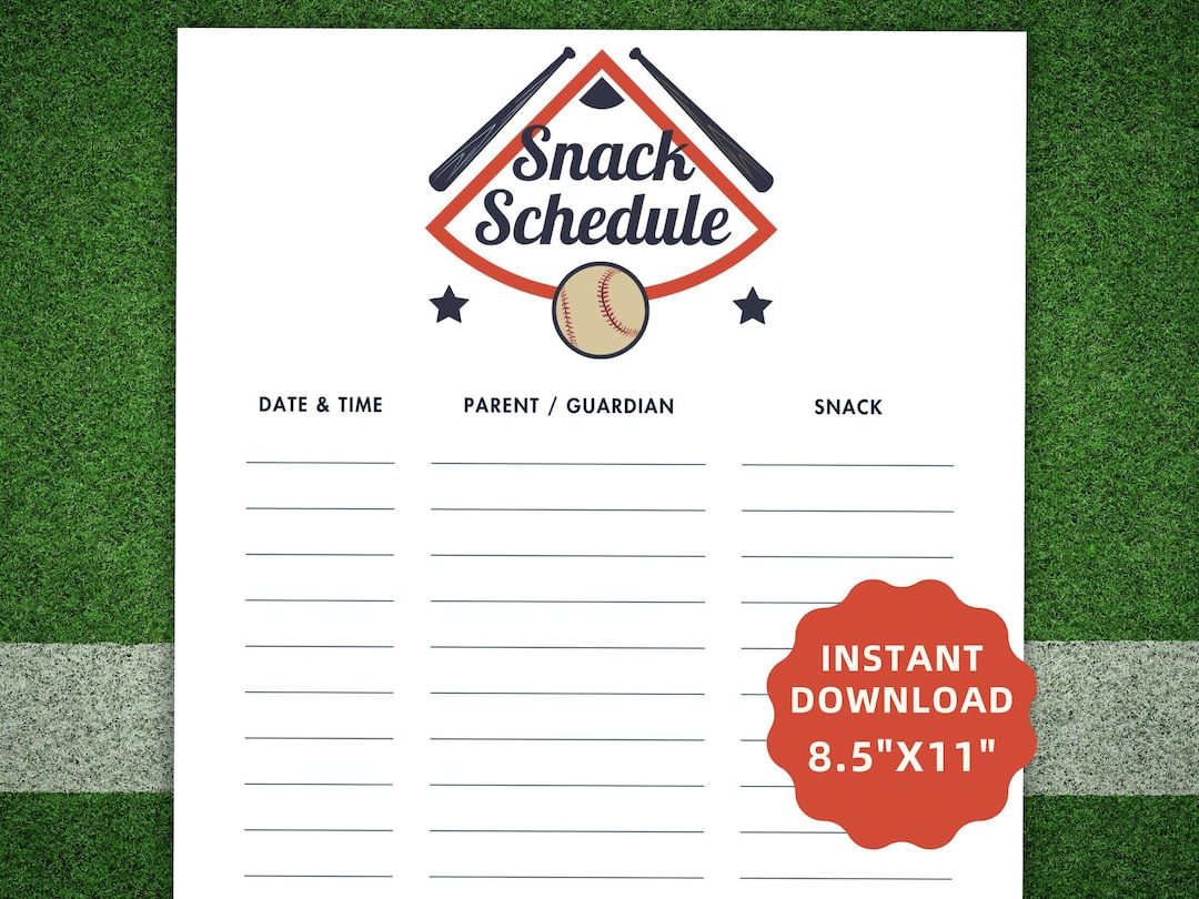 Printable Baseball Snack Schedule Sign up Sheet Digital 8.5x11 Baseball ...