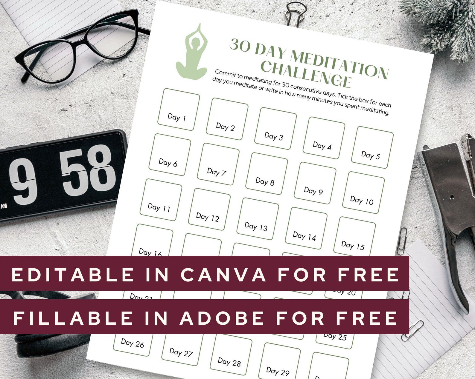 Editable Meditation Tracker Printable Self Care Tracker Daily ...