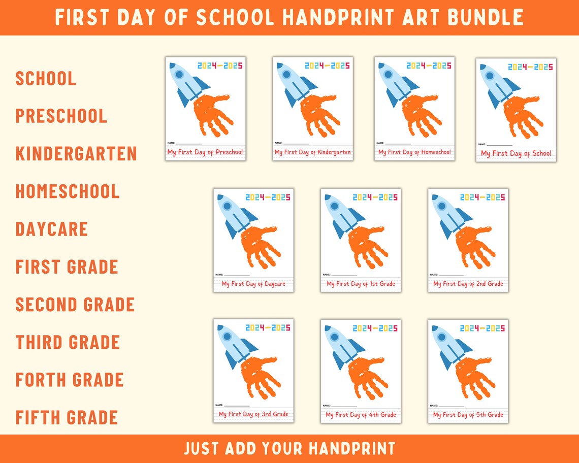 First Day of Kindergarten Sign Handprint Craft Back to School Printable ...