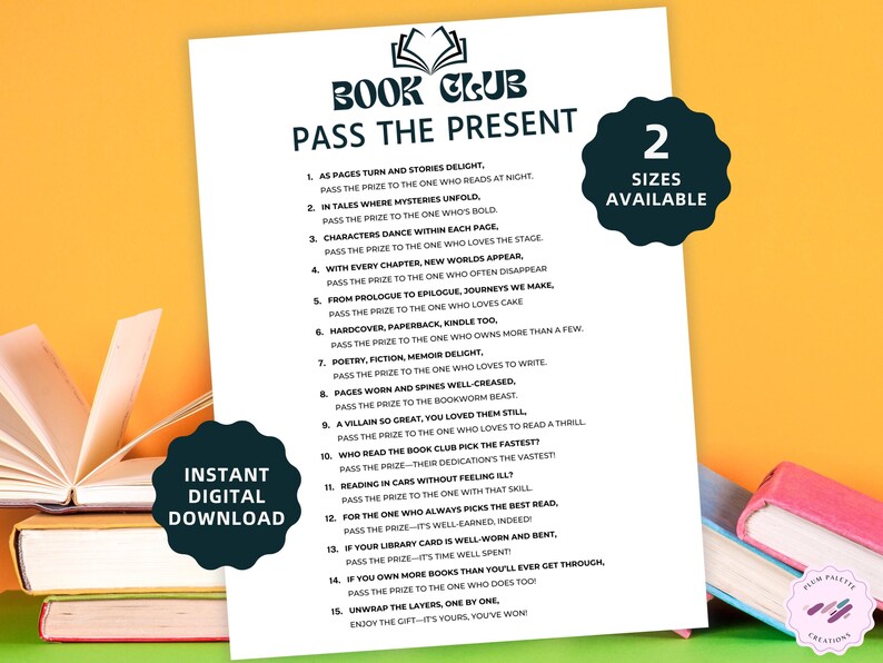 Book Club Games, Reading Group Pass the Book Game, Book Club Game Book ...