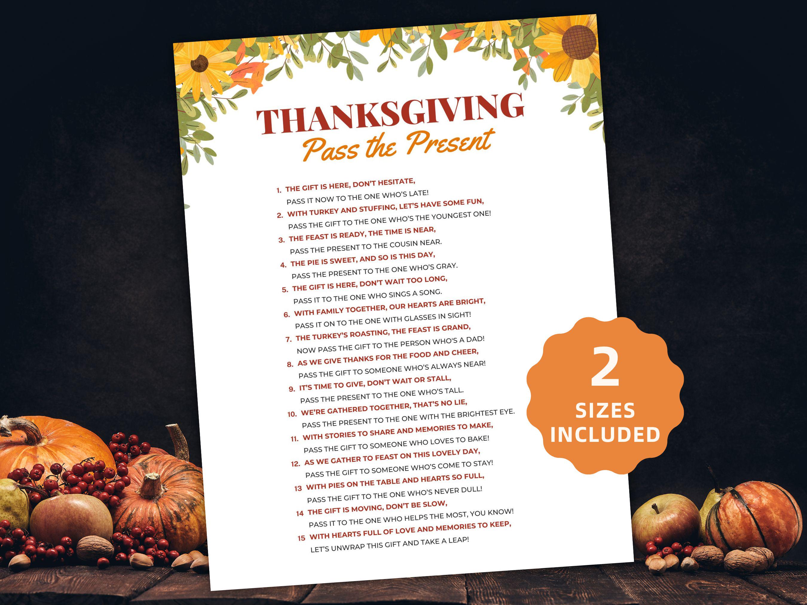 Thanksgiving Pass the Present, Thanksgiving Pass the Gift Game ...
