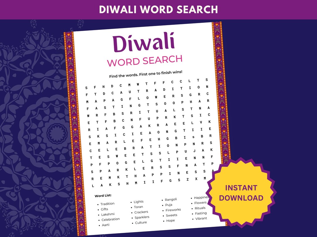 Diwali Games Printable, Diwali Word Search, Diwali Word Game, Diwali ...
