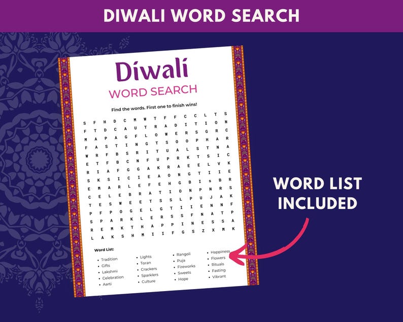 Diwali Games Diwali Word Search Diwali Printable Diwali Word Game ...