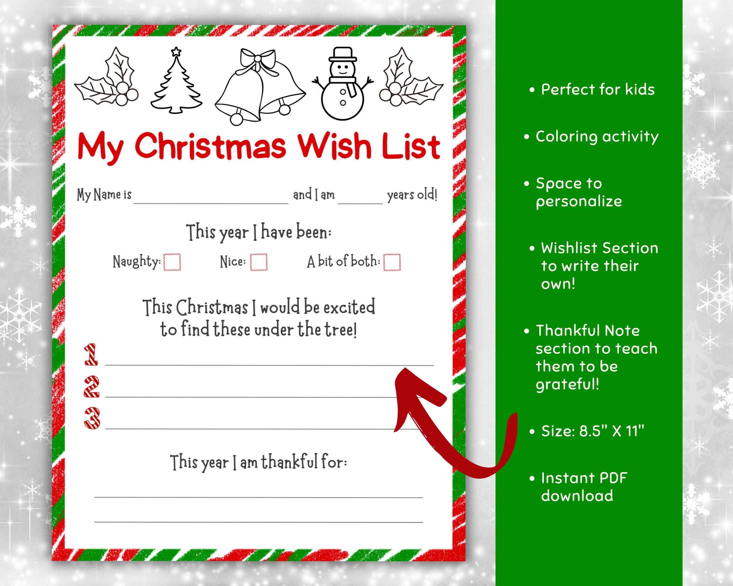 Kids Christmas Wish List, Printable Gift Wish List, Children's X-mas ...