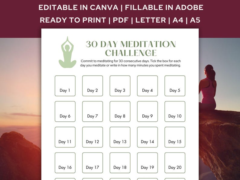 Editable Meditation Tracker Printable Self Care Tracker Daily ...