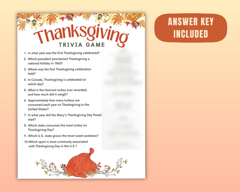 Turkey Trivia Game Thanksgiving Trivia Games Thanksgiving Games ...
