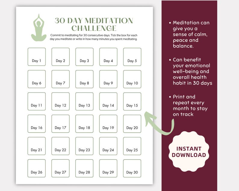 Editable Meditation Tracker Printable Self Care Tracker Daily ...
