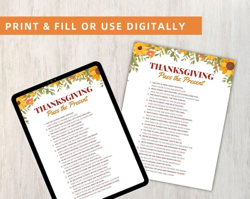 Thanksgiving Pass the Present, Thanksgiving Pass the Gift Game ...