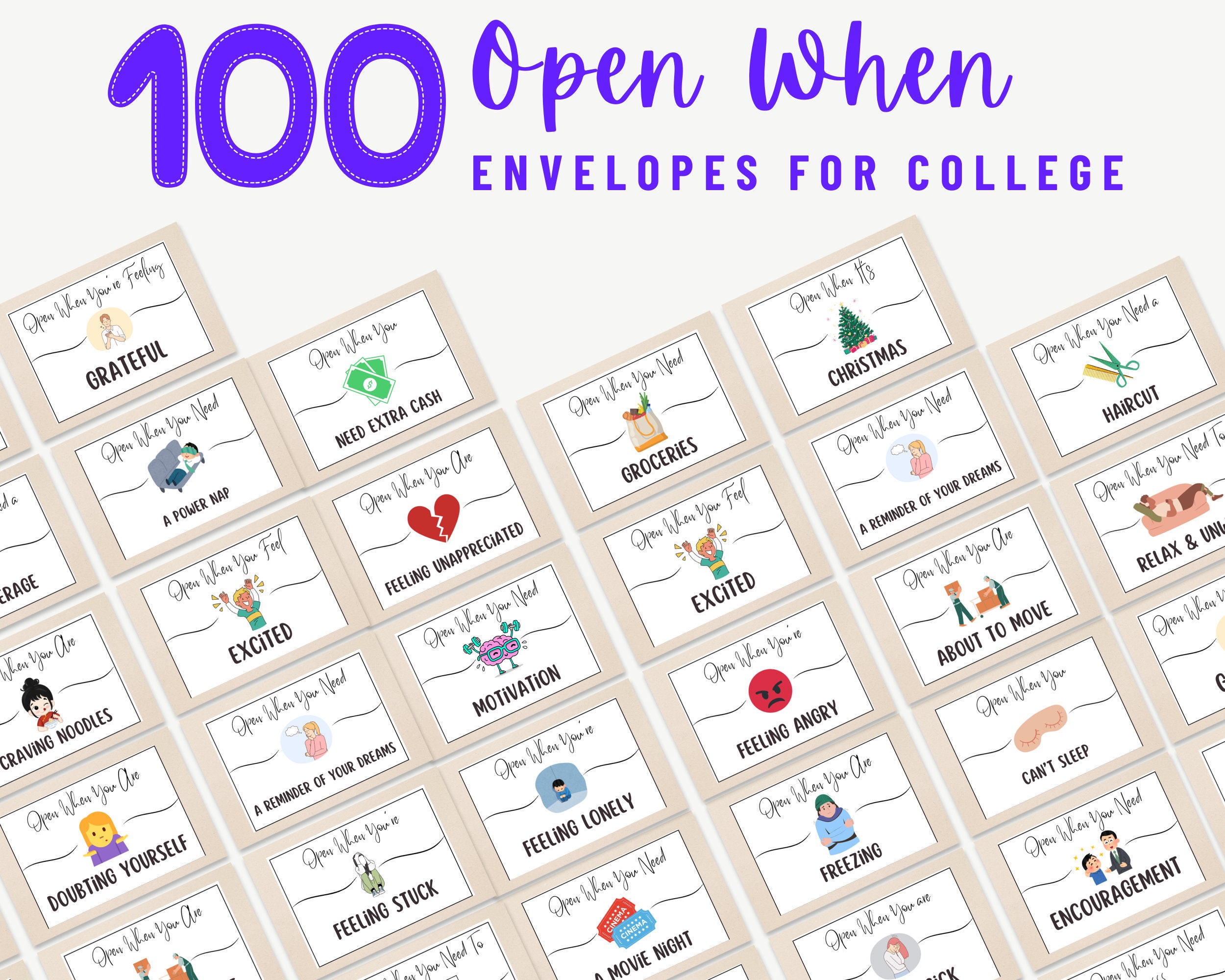 Open When Envelopes for College Students, Printable Open When Letters ...