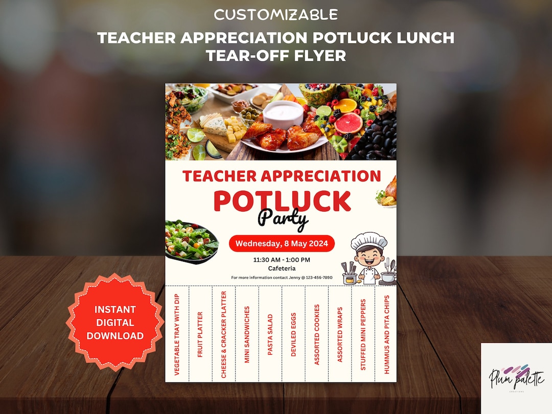 Teacher Appreciation Week Potluck Tear off Flyer Potluck Signup Sheet ...