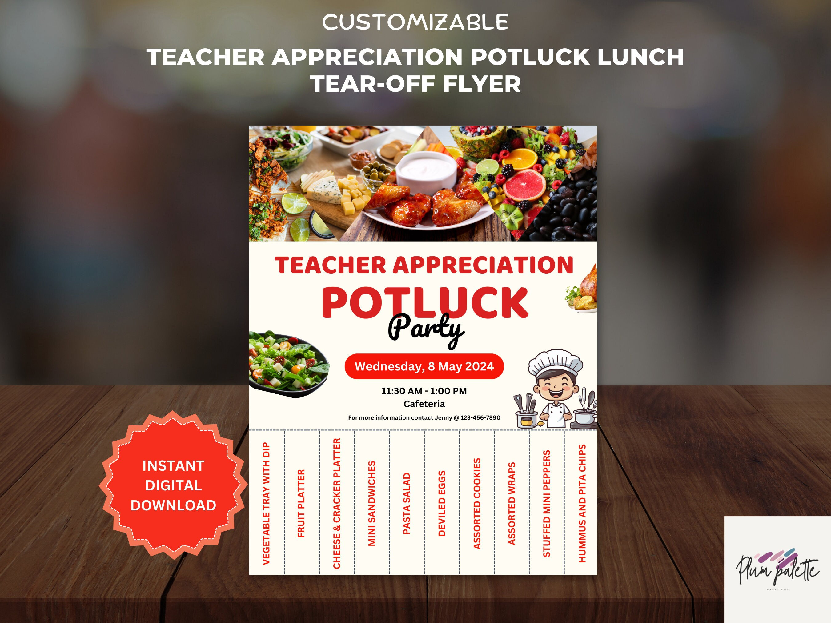 Teacher Appreciation Week Potluck Tear off Flyer Potluck Signup Sheet ...