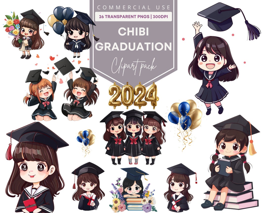 Chibi Graduation Clipart Chibi Style PNG Graduation Balloons Chibi Doll ...