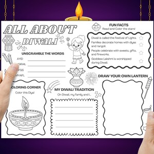 Diwali Coloring Activity Sheet, Printable Diwali Activity for Kids ...