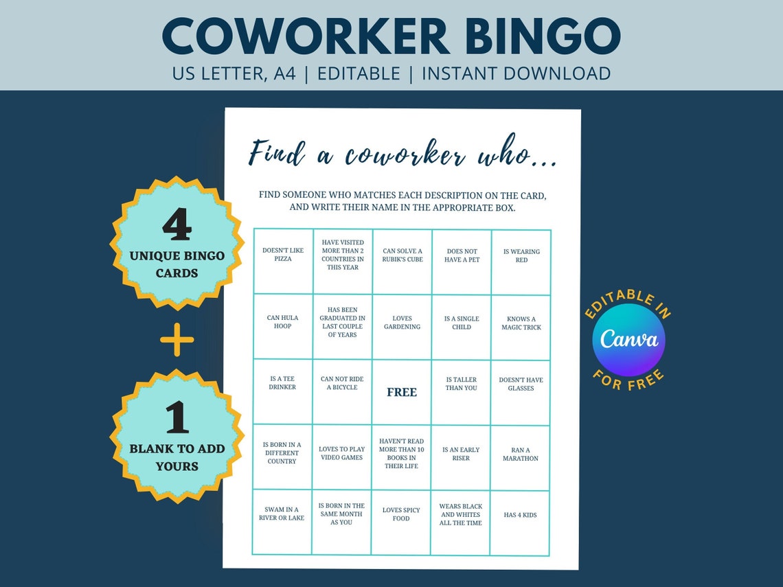 Editable Coworker Bingo, Work Bingo, Office Bingo Printable, Bingo Game ...