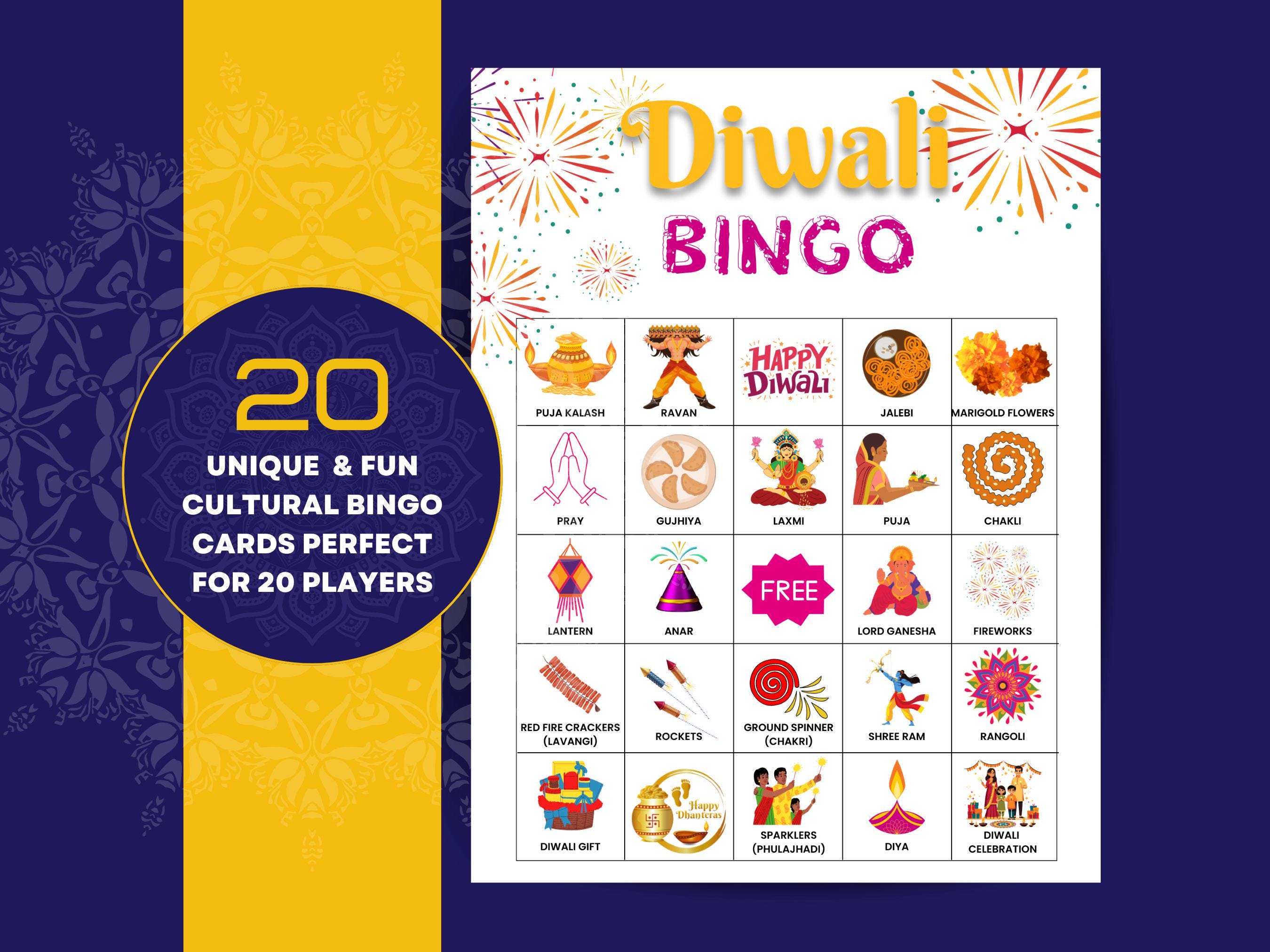 Diwali Bingo Game Printables Diwali Bingo Cards Indian Kids Activity ...