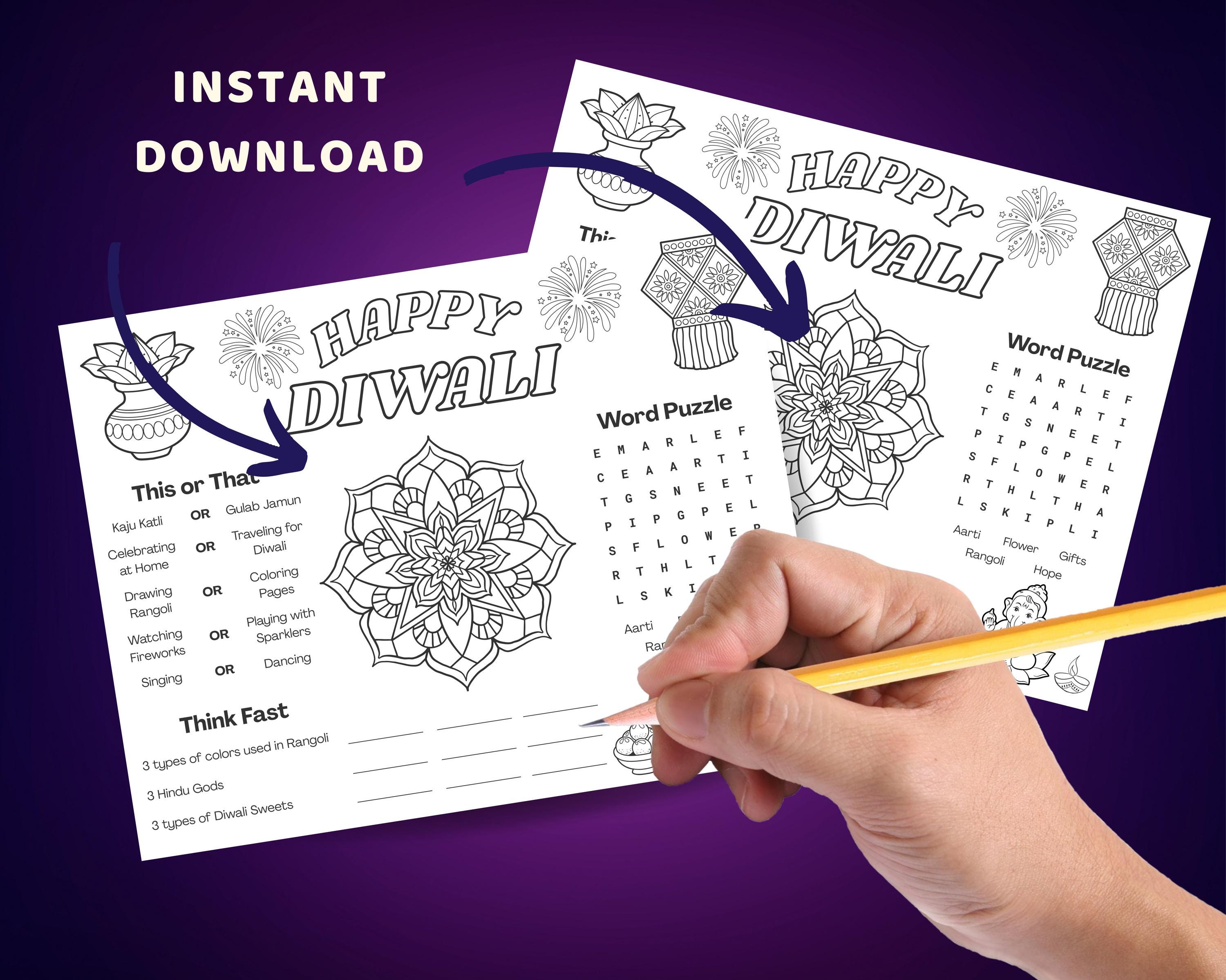 Diwali Coloring Activity Sheet, Printable Diwali Activity for Kids ...