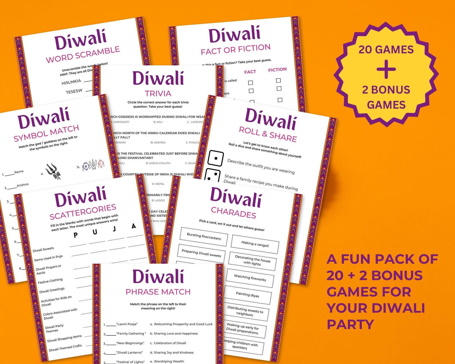 Diwali Games Bundle Diwali Party Games Printable Diwali Games for Kids ...