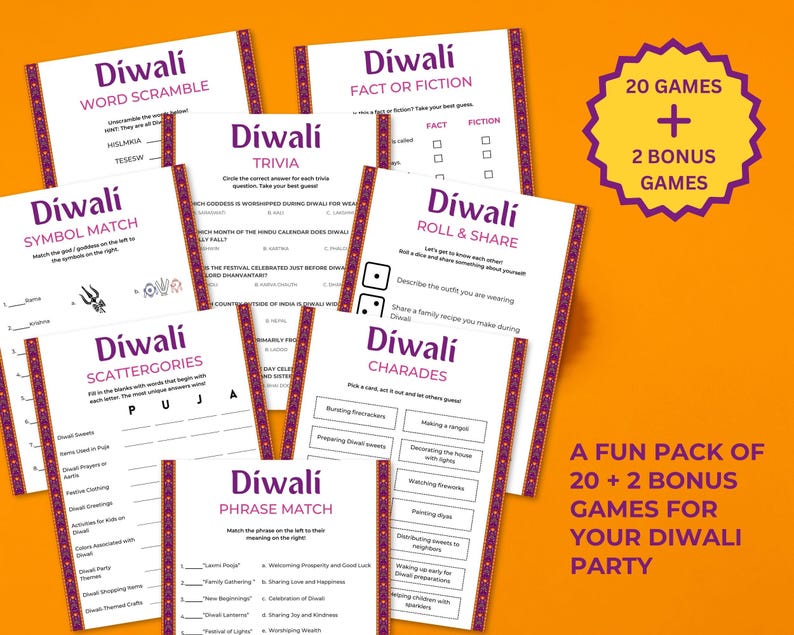 Diwali Games Bundle Diwali Party Games Printable Diwali Games for Kids ...