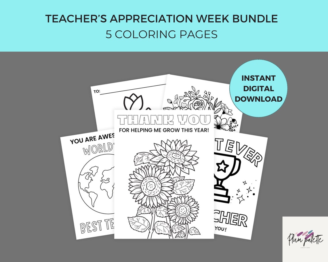 Printable Teacher Appreciation Coloring Pages Bundle Teacher ...