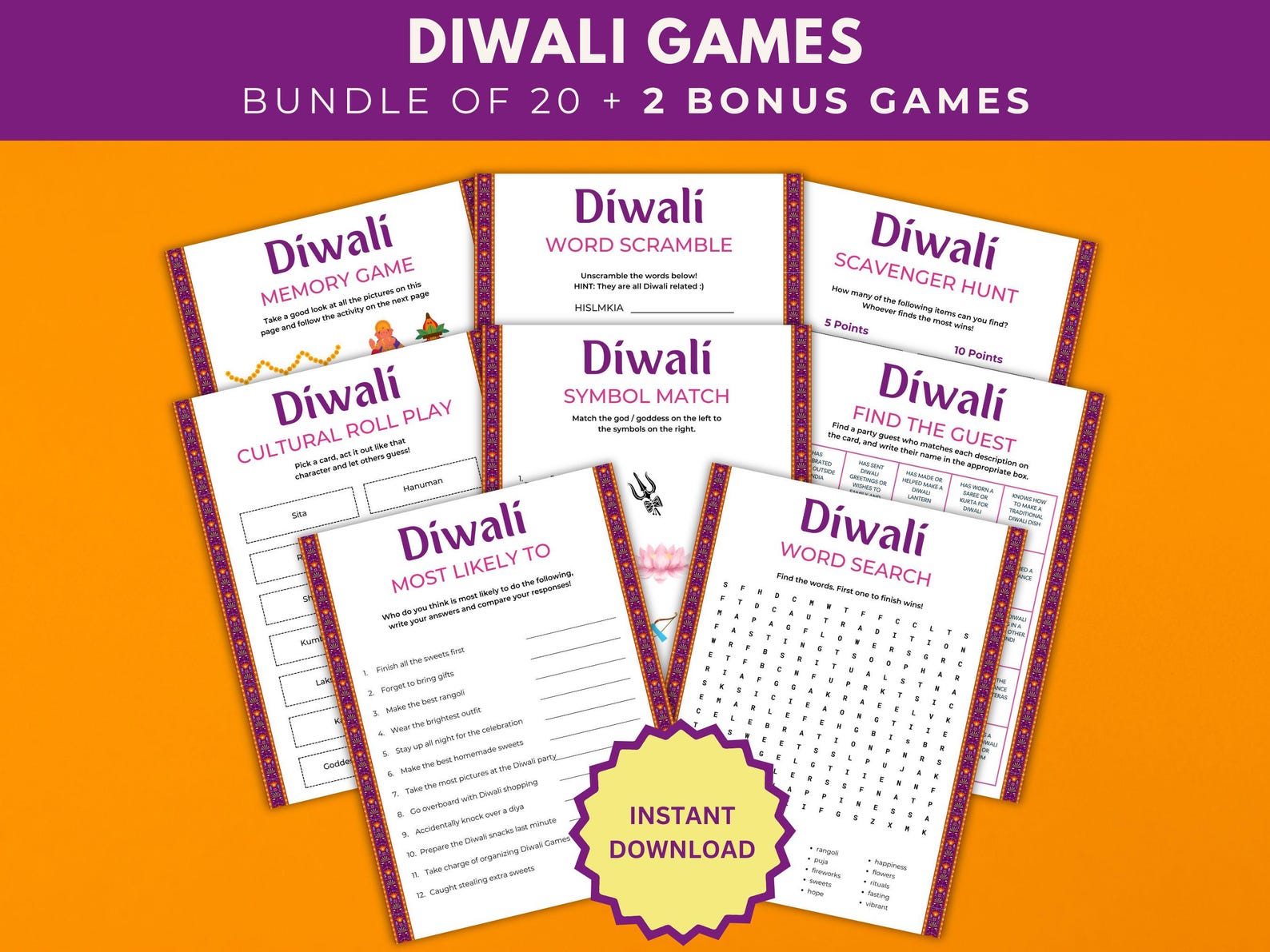 Diwali Games Bundle Diwali Party Games Printable Diwali Games for Kids ...