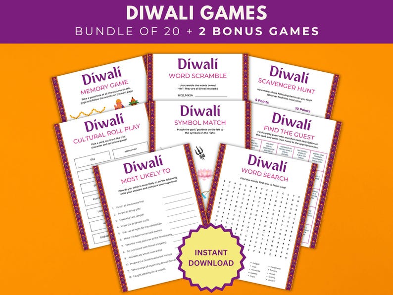 Diwali Games Bundle Diwali Party Games Printable Diwali Games for Kids ...