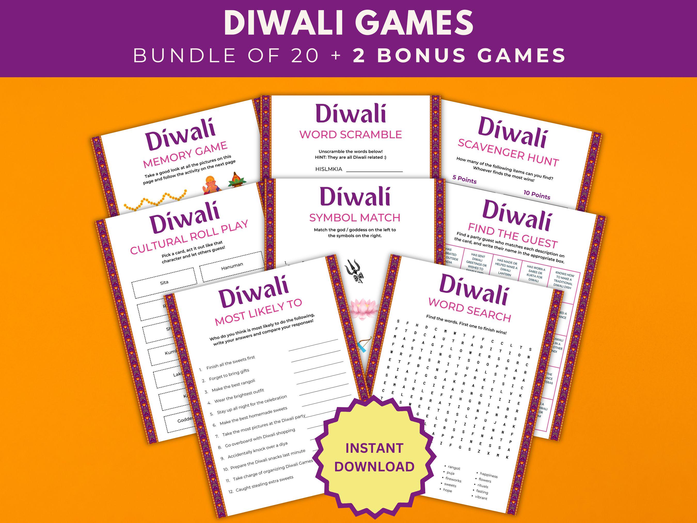 Diwali Games Bundle Diwali Party Games Printable Diwali Games for Kids ...
