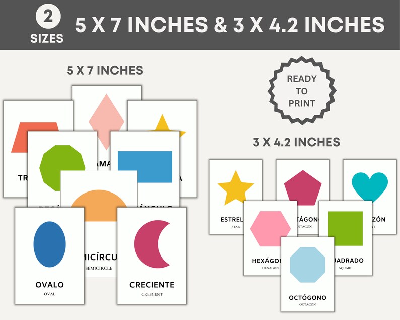 Spanish & English Shapes Bilingual Flashcards Printable | Modern Basic ...